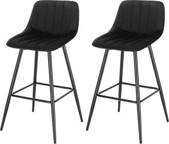 Woltu Woltu - Lot de 2 Tabourets de Bar en Velours + métal tabourets Hauts de bistrot avec Repose-Pieds, Chaises Hautes Bar, Tabourets de Cuisine, Noir
