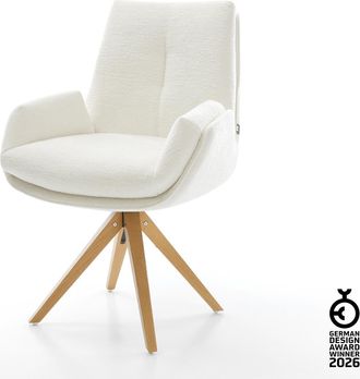 DELIFE Drehstuhl Clea-Flex Boucl&eacute; Soft Beige Holzgestell kantig Natur 180&deg; drehbar, Esszimmerst&uuml;hle