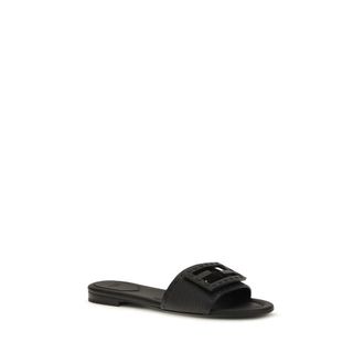 Fendi Womens Black Calf Leather Bos Taurus Flat Sandals