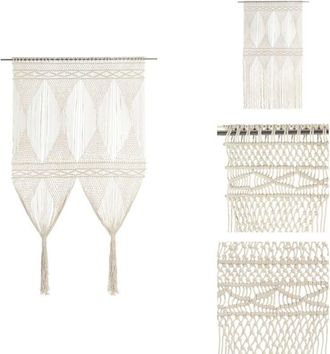 vidaXL Makramee Vorhang 140x240 cm Baumwolle - Makrameevorhang - Baumwollvorhang - Cremefarbene Gardine - Wohnaccessoires - Fensterdekoration