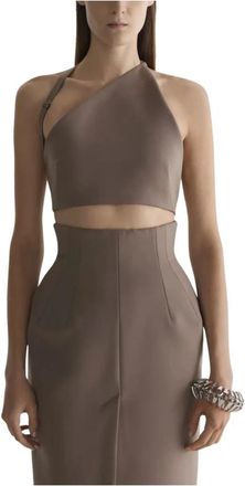 MUGLER Femme, Tops, Brun, Taille: 34 FR Haut Court Asym&eacute;trique