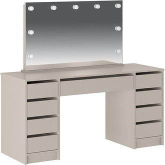 Vente-Unique Doppelter Schminktisch mit LED-Spiegel - 9 Schubladen - Beige - JENEMI