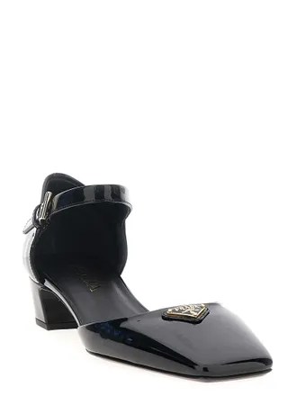 Prada Womens Black Cowhide Mid Heel Pumps