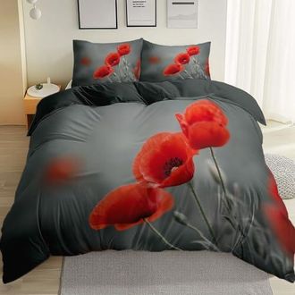 Generic Sets de Housse de Couettes 200 x 200 cm, 2 Taies dOreillers Doux Microfibre Impression Literie Parure de Lit Linge de Lit avec Fermeture Éclair Plante