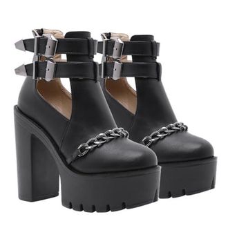 BESTONZON JOINPAYA Bottines à Talons Hauts Épais pour Femmes Bottes Imperméables Noires Taille 37 Rivets et Chaînes Semelle Plateforme Antidérapante Chaussures-