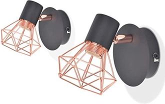 vidaXL 2x Lampe Murale 2 E14 Noir Cuivre Applique Murale Luminaire &Eacute;clairage