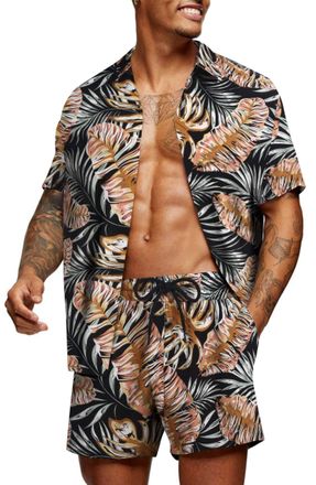 Coofandy Herren Hawaii Hemd Kurzarm Sommerhemd Blumen Hemd und Shorts Set Bl&auml;tter Freizeithemd Strand XXL