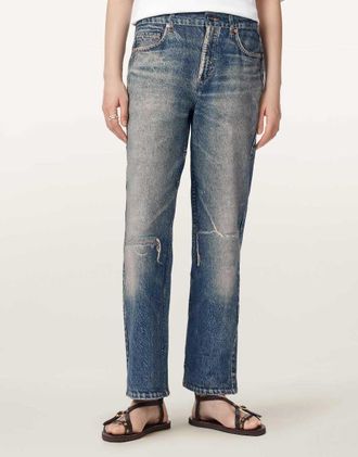 AllSaints Ida - Pantalon en tissu &eacute;ponge - Bleu teint&eacute; illusion