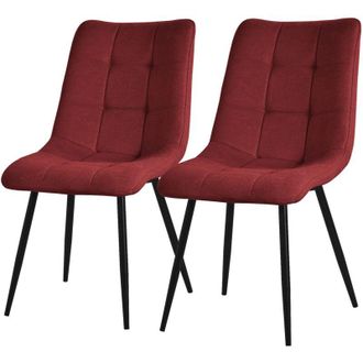 ML Design Set de 2 Chaises de Salle &agrave; Manger Rouge, avec Rev&ecirc;tement en Tissu Polyester et Pieds M&eacute;talliques Noirs, Chaises de Cuisine avec Dossier, Chaises