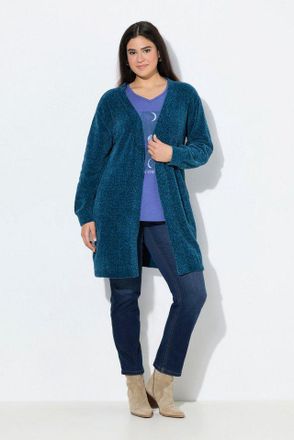 Ulla Popken Strickjacke Chenille-Strickjacke V-Ausschnitt offene Form