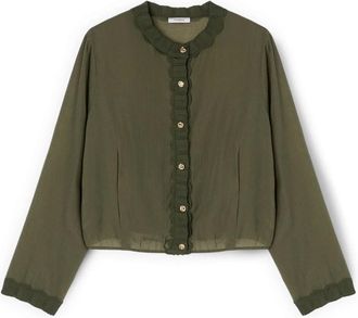 Motivi Femme, Blouses et Chemises, Vert, Taille: 46 FR Chemise en m&eacute;lange de lyocell avec bords en maille