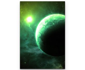 Paul Sinus Art Leinwandbilder | Bilder Leinwand 90x60cm gr&uuml;ner Planet mit Mond