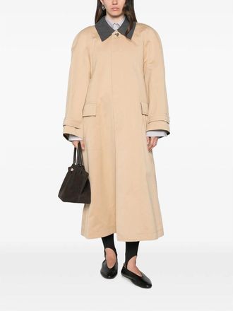 Carven Contrasting Collar Trench Coat - Beige