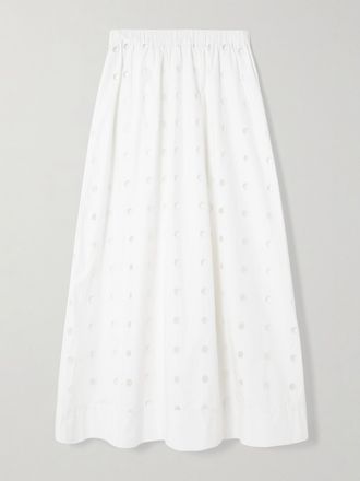 Possé Jupe Midi En Popeline De Coton À Broderie Anglaise Peggy - Blanc