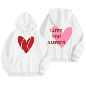 Generic Sweat &agrave; capuche &agrave; manches longues pour la Saint-Valentin 2026 pour femme (3), blanc, XXL