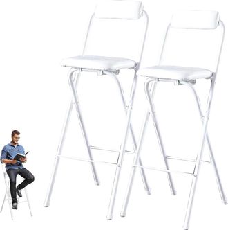 Generic 2er-Pack klappbare Fr&uuml;hst&uuml;cks-Barhocker, 60-75 cm Quadratischer Gepolsterter Bar-Hochstuhl mit R&uuml;ckenlehne und Fu&szlig;st&uuml;tze f&uuml;r Party, Zuhause(65cm/26in)