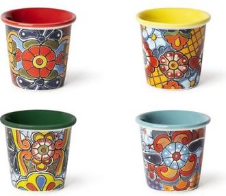 Excelsa Acapulco Lot de 4 verres à café, porcelaine, capacité 90 ml, décors assortis