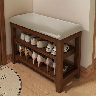 Generic Schuhbank Aus Massivholz Mit Verstellbaren Regalen Und Gepolsterter Sitzfläche for Den Eingangsbereich Oder Die Schmutzschleuse - Braun/Grün/Grau(Grey