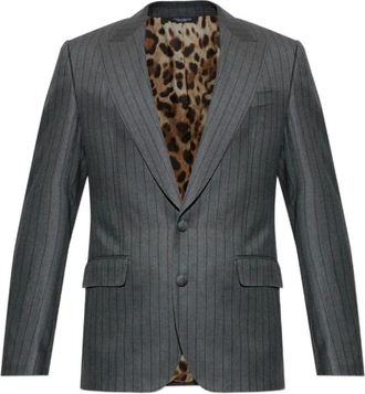 Dolce & Gabbana Homme, Vestes, Gris, Taille: M Blazer &agrave; Rayures en Laine Vierge