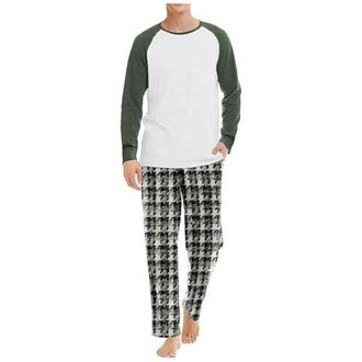 Generic Hommes Automne Et Hiver Int&eacute;rieur V&ecirc;tements Accueil Manches Raglan Haut Et Plaid Imprim&eacute; Pantalon Deux Pi&egrave;ces Home Wear Costume, Vert, XXL