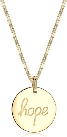 Elli Halskette Damen mit Anhänger Hope-Schriftzug Plättchen Statement in 925 Sterling Silber vergoldet 45 cm lang