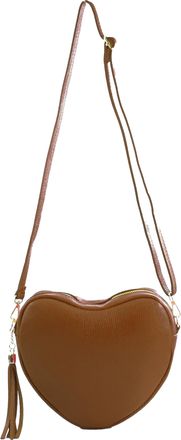 modamoda.de T267 Damen Leder Herzf&ouml;rmige Umh&auml;ngetasche Schultertasche, handmade in Italy (Cognac)