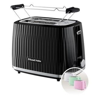 Russell Hobbs Toaster [für 2 Scheiben] Eden (6 Bräunungsstufen, Hebefunktion, Auftau-, Aufwärm- & Stoppfunktion, Krümelschublade, Brötchenaufsatz, Schwarz) 27371-56
