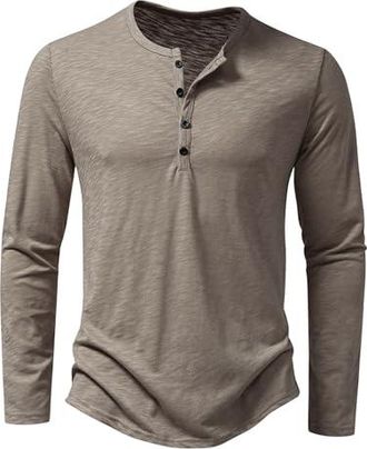 Generic Henley T-shirt &agrave; manches longues pour homme &agrave; manches longues et col Henley l&eacute;ger et respirant Haut confortable Printemps automne 2026, kaki, XXL