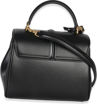 Celine Mens Black Satinated Calfskin Mini 16 Top Handle Bag Leather Handbag