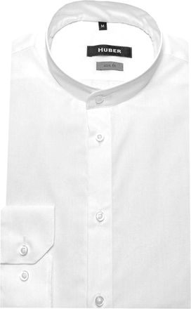 Huber Slim Fit Herren Stehkragenhemd Langarm figurbetont Weiss XL