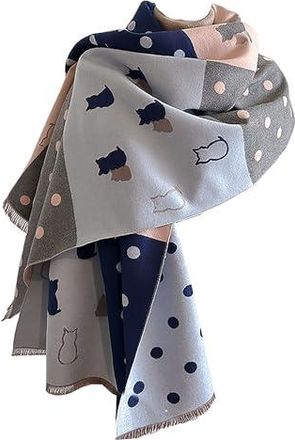 GFM Ch&acirc;le en cachemire avec imprim&eacute; chats pour femme, style pashmina, pour automne-hiver (CTSHL1), L