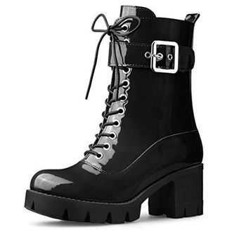 Allegra K Femme Bottes Combat &agrave; Talon &Eacute;pais et Plateforme Zipp&eacute;e Noir 39