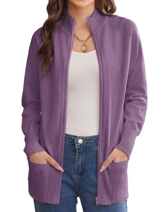 Grace Karin Daily Vintage Langarm Stehkragen Strickpullover Ausgehen Picknick Urlaub Strickpullover Lila XXL