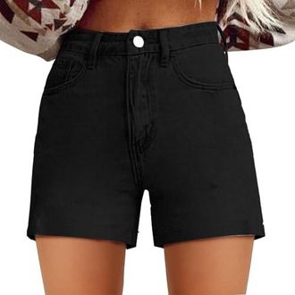 Generic Short en jean pour femme - Taille haute élastique - Couleur unie - Style chino classique - Extensible - Avec poches - Léger - Pantalon amincissant - P