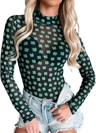 Generic G&eacute;n&eacute;rique Combinaison Femme Printemps Imprim&eacute;e Transparente Ajust&eacute; Triangle Body avec Manches Longues(Green, XL)