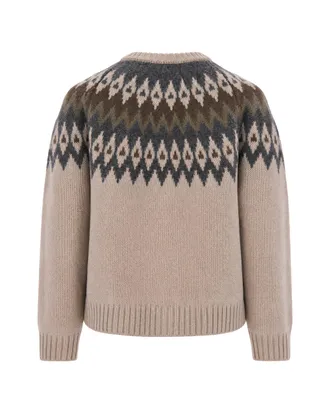 Max Mara Womens Cardigan With Geometric Jacquard Beige Acrylic Cardigans Sweater