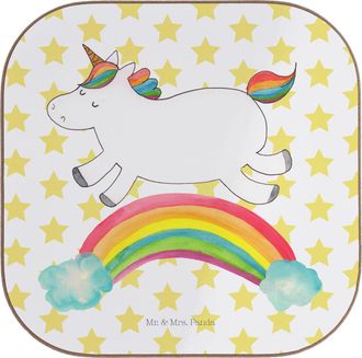 Mr. & Mrs. Panda Coaster Einhorn Regenbogen - Geschenk, Tischschoner, gläseruntersetzer, Glitzer, Unicorn, Erwachsenwerden, Untersetzer Gläser, Glas, Einhornpower, für