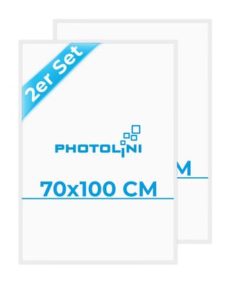 Photolini Bilderrahmen 70x100 Wei&szlig;, 2er Set gro&szlig;e Bilderrahmen 70x100 Holz MDF, Poster Rahmen 100x70 XXL mit bruchsicherem Acrylglas zum Aufh&auml;ngen & Zubeh&ouml;r - P