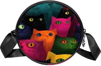 Generic Sac &agrave; bandouli&egrave;re rond rond pour femme, motif chat color&eacute;, avec fermeture &eacute;clair, bretelles r&eacute;glables, style d&eacute;contract&eacute;