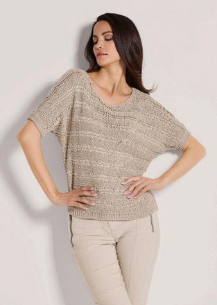 Madeleine Strickpullover Ajour-Pullover mit Glanz-Effekt Ajour-Optik, gro&szlig;z&uuml;giger Rundhalsausschnitt, uni gehalten