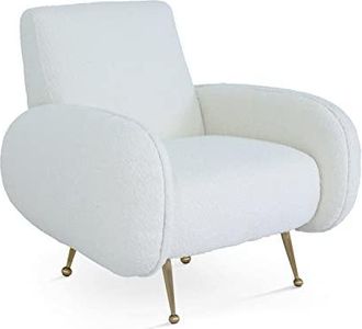 Oviala Fauteuil Vintage en Tissu Bouclette Blanc