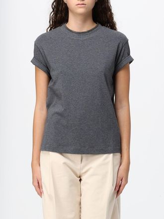 Brunello Cucinelli T-shirt &agrave; col rond en coton stretch avec broderie Monili