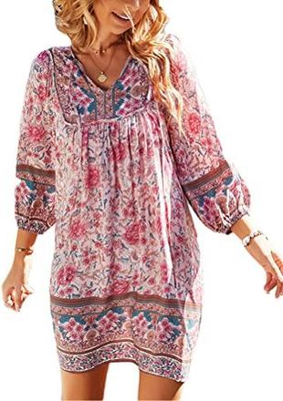 Onsoyours Robe Dété pour Femme Elégante Casual Boho Robe Ample Robe à Fleurs B Rose S