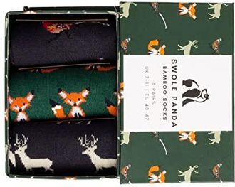 Swole Panda Lot de 3 paires de chaussettes de luxe en bambou super douces pour homme avec bo&icirc;te cadeau Taille 40-45, Multicolore
