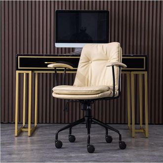 Generic Ergonomischer B&uuml;rostuhl, Schreibtischstuhl aus PU-Leder mit Metallgestell, gepolsterten Armlehnen und Verstellbarer Lendenwirbelst&uuml;tze