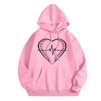 Generic 2026 Sweat &agrave; capuche d&eacute;contract&eacute; imprim&eacute; coeur pour femme, rose, XXL