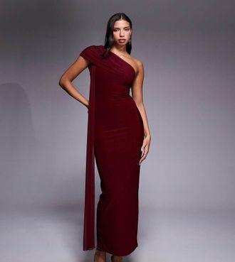 KAIIA Exclusivit&eacute; - Kaiia - Robe longue asym&eacute;trique et pr&egrave;s du corps en tissu double &eacute;paisseur avec d&eacute;tail drap&eacute; - Lie-de-vin-Rouge