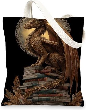 Generic Sacs fourre-tout en toile motif créature fantaisie, sacs de courses réutilisables, sacs de courses vintage légers et lavables avec bandoulière pour vo