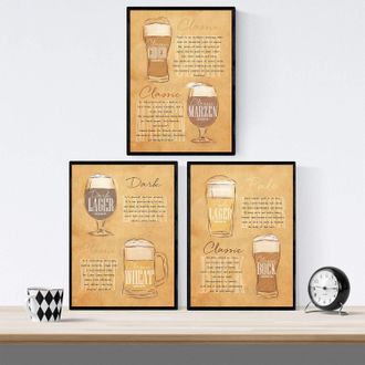 Nacnic Pack Bier und Sch&uuml;sse Plakate. Beers Vintage Filme. Poster Alkohol und Getr&auml;nke Bars. A4-Format