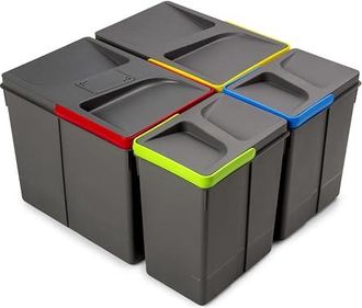 Emuca Küchenschubladenbehälter mit geruchsdichtem Deckel, H 266 mm (2 x 15 L + 2 x7 L), Kunststoff anthrazitgrau